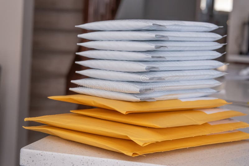 Stack of Bubble Mailers To Mail Documents Stock Image - Image of mailer ...