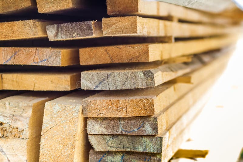 Stack of Building Lumber at Construction Site with Narrow Depth Stock ...