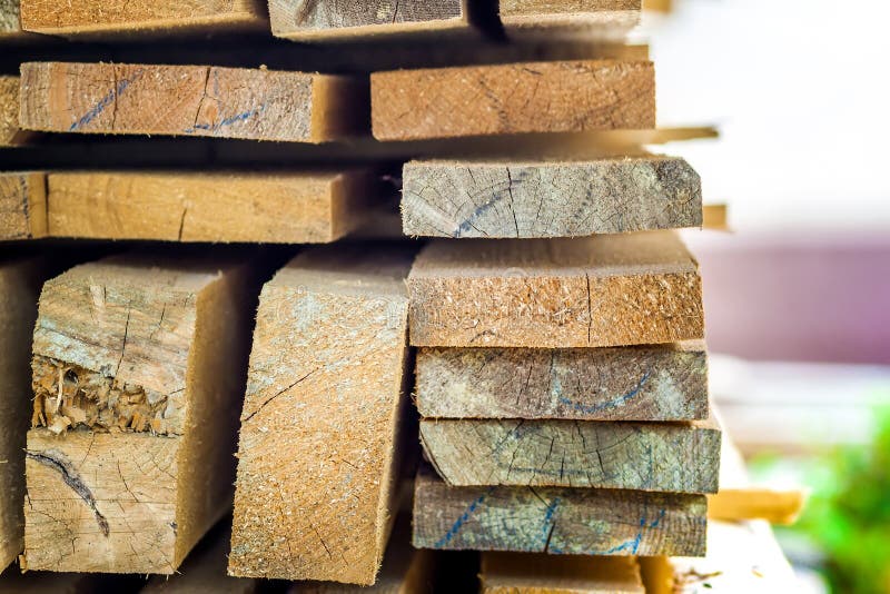 Stack of Building Lumber at Construction Site with Narrow Depth Stock ...