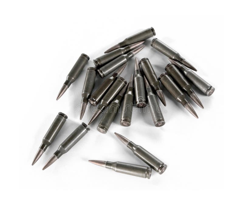 Stack of Gun Bullets Isolated on White Background Stock Image - Image ...
