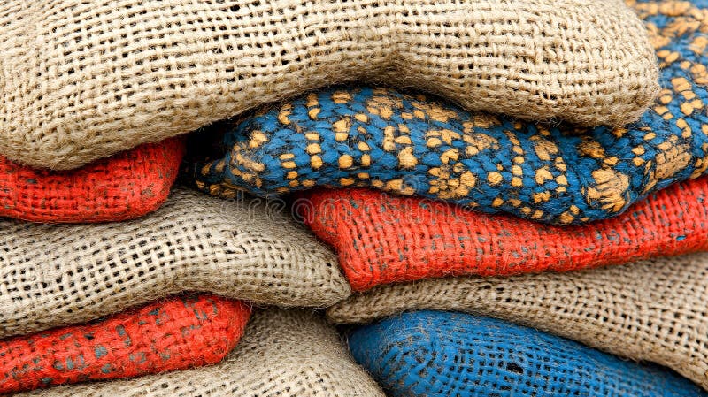 Stack of Burlap Sacks with Colorful Fabric Royalty Free Image Stock ...
