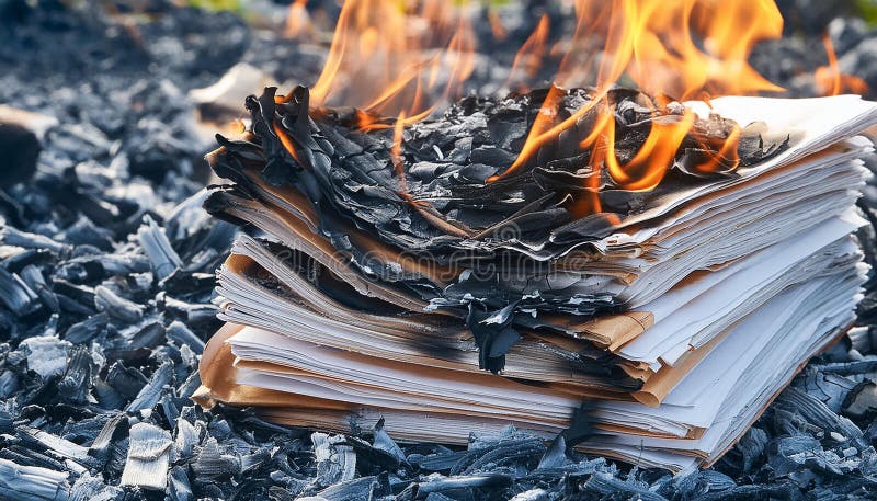 Stack of Burned Paper Documents. Flame and Fire Stock Illustration ...