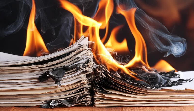 Stack of Burned Paper Documents. Flame and Fire Stock Illustration ...