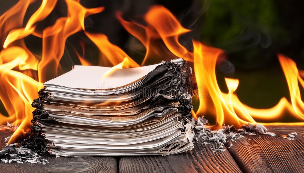Stack of Burned Paper Documents. Flame and Fire Stock Illustration ...