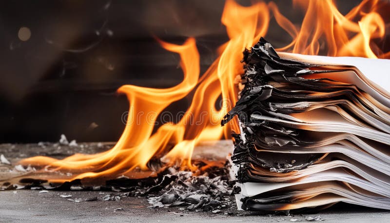 Stack of Burned Paper Documents. Flame and Fire Stock Illustration ...