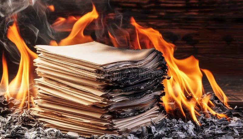 Stack of Burned Paper Documents. Flame and Fire Stock Illustration ...