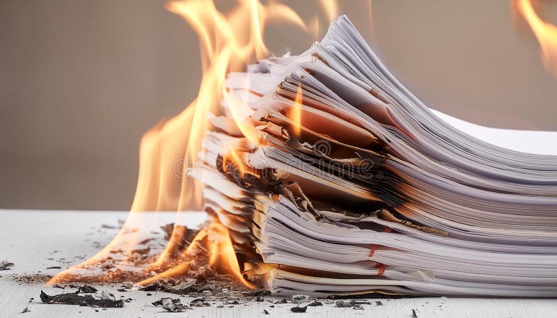 Stack of Burned Paper Documents. Flame and Fire Stock Illustration ...