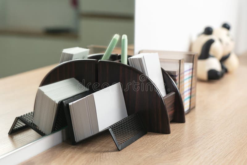 Stack of Business Cards on a Stand Stock Image - Image of modern ...