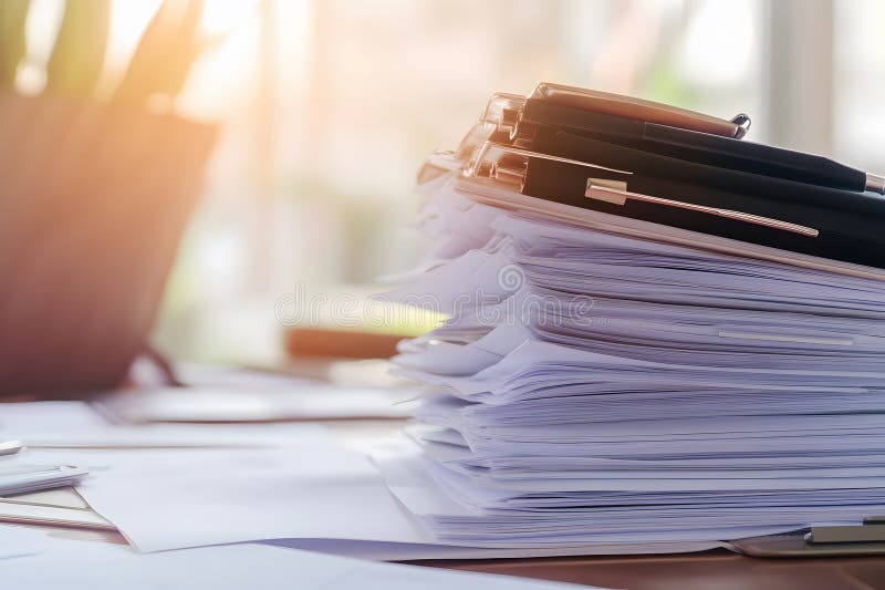 Stack of Business Documents on Table, Planning Strategy Scene, Neat ...