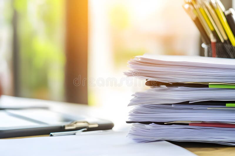 Stack of Business Documents on a Table, Set in a Planning Strategy ...