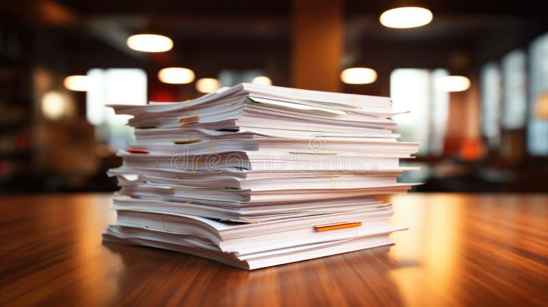 Stack of Business Documents on a Wooden Desk.AI Generated Image Stock ...