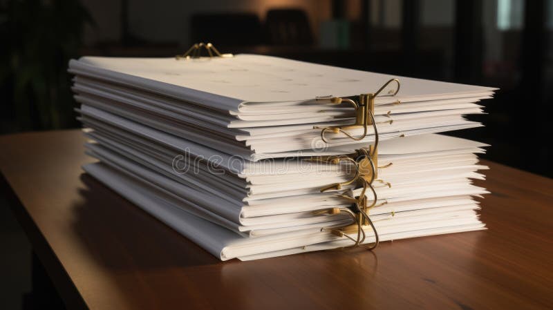 Stack of Business Documents on a Wooden Desk.AI Generated Image Stock ...