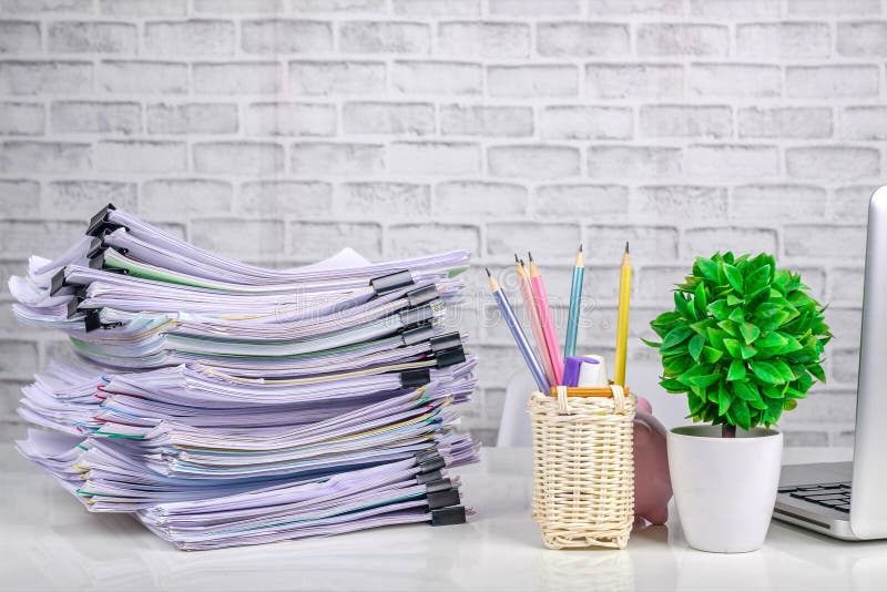 Stack of Business Paper on Office Desk Stock Photo - Image of heap ...