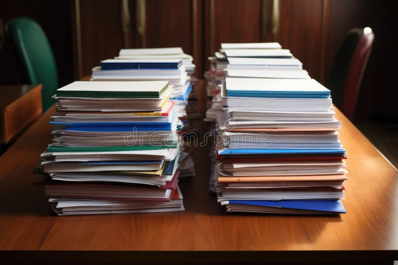 A Stack of Business Report Folders Arranged Neatly on a Desk Stock ...