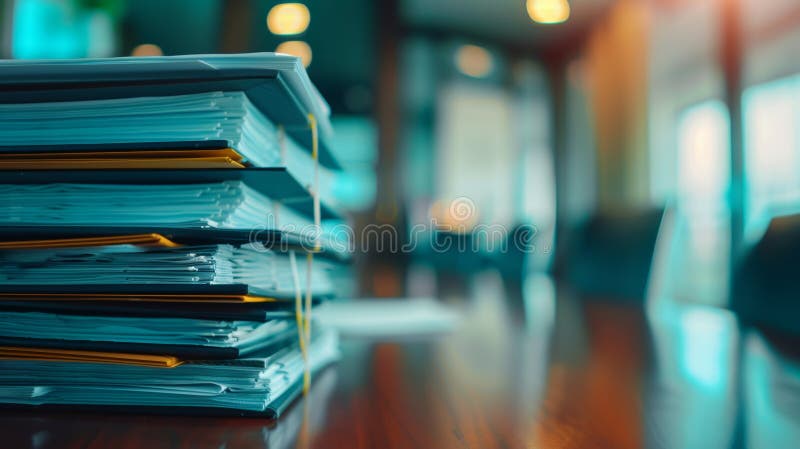 A Stack of Business Reports and Documents on a Polished Desk Stock ...