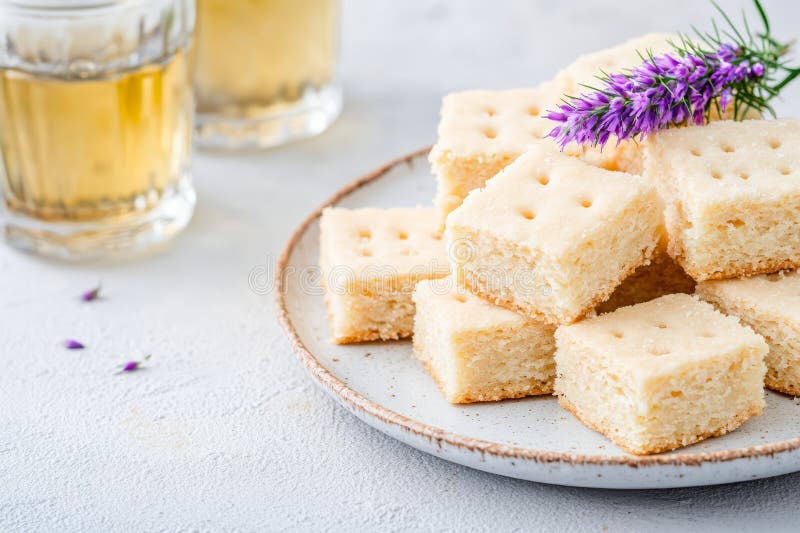Stack Buttery Lavender Shortbread Cookies Sprinkled Sugar Ceramic Plate ...