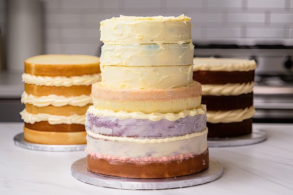 Stack of Cakes, with Each Layer Showing a Different Frosting Technique ...