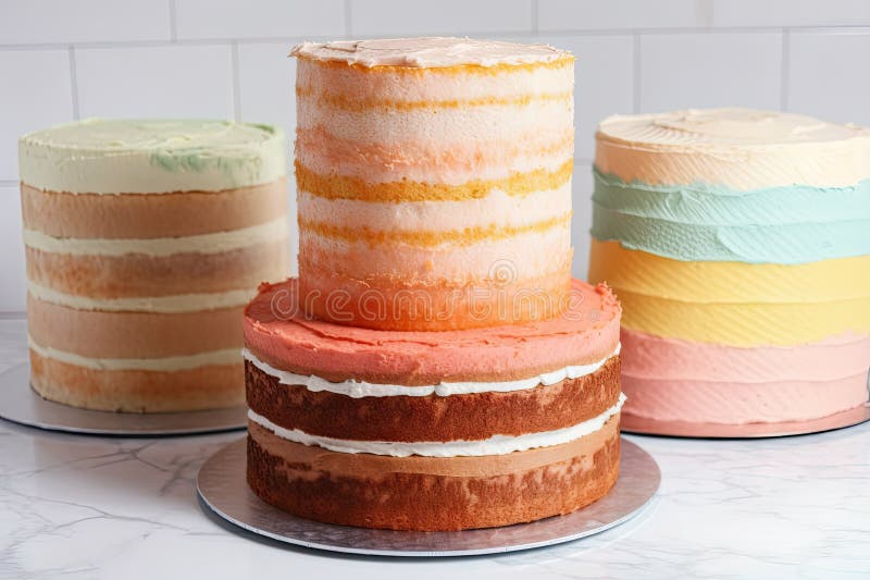 Stack of Cakes, with Each Layer Showing a Different Frosting Technique ...