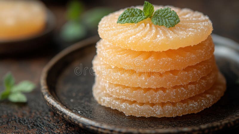 Stack of Candied Pineapple Slices on Dark Plate Stock Image - Image of ...