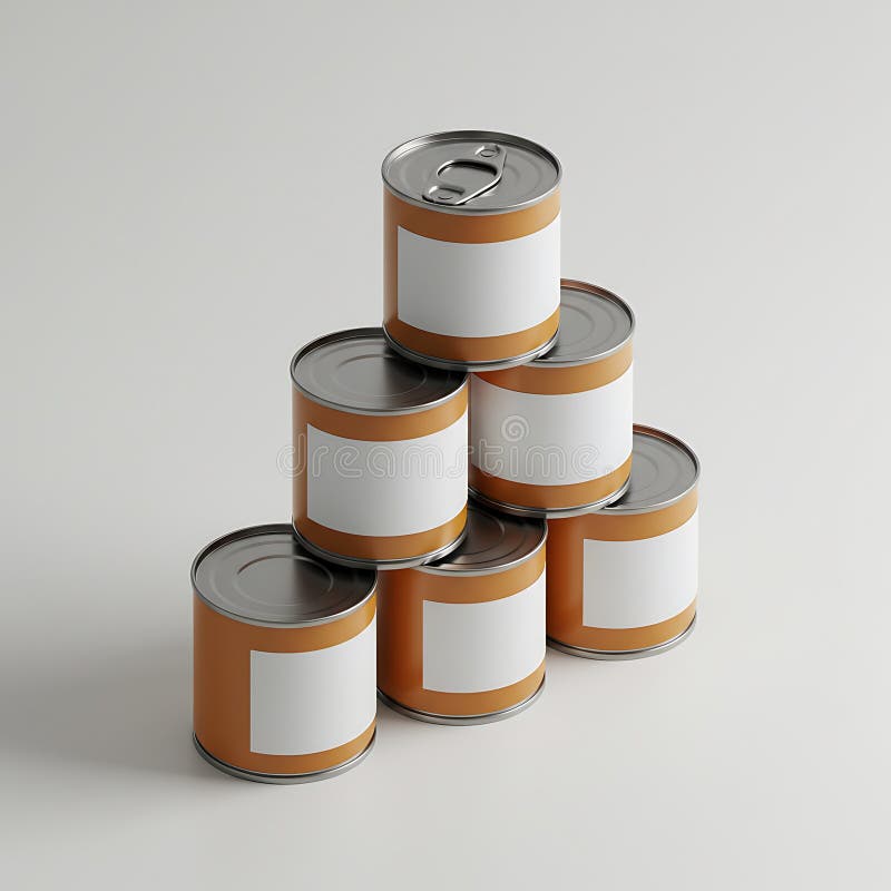 Stack of Canned Goods with Blank Labels for Food Packaging Mockup Stock ...