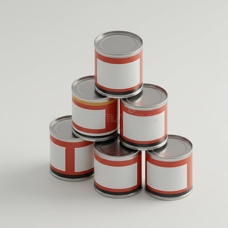 Stack of Canned Goods with Blank Labels on White Background Stock ...