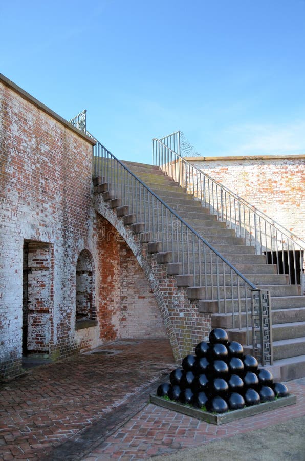 Stack of Canon Balls Fort Macon NC Brick Stairs Stock Photo - Image of ...