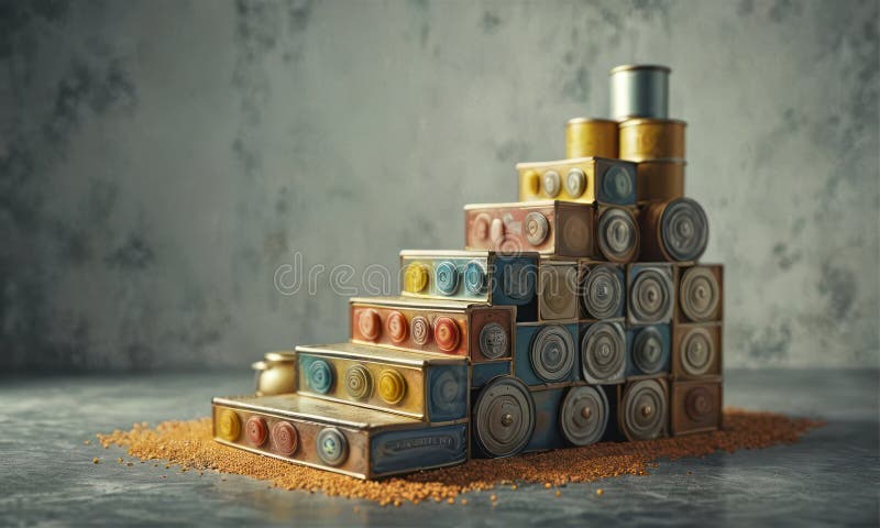 A Stack of Cans is Shown in this Image, with the Tallest Can at the Top ...