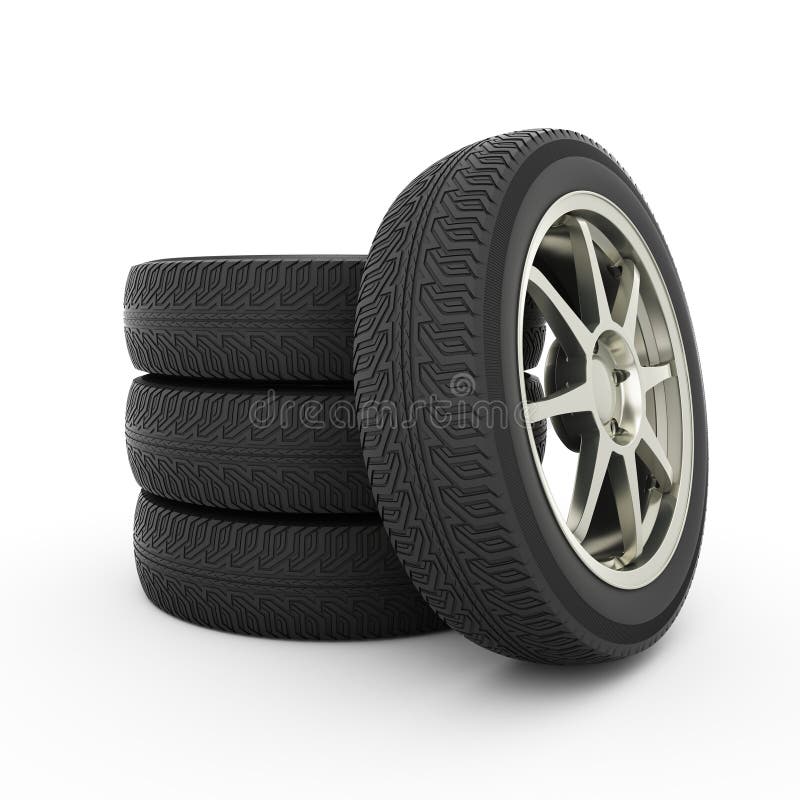 Stack of Car Wheels. 3d Render on White Background Stock Illustration ...