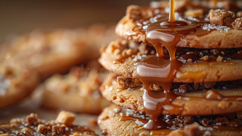 Stack of Caramel Drizzled Cookies Stock Image - Image of culinary ...