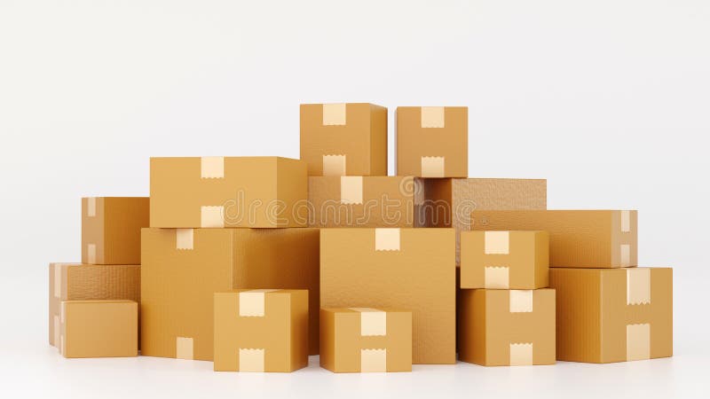 Stack of Cardboard Box Carton or Parcel. Concept of Delivering Goods ...