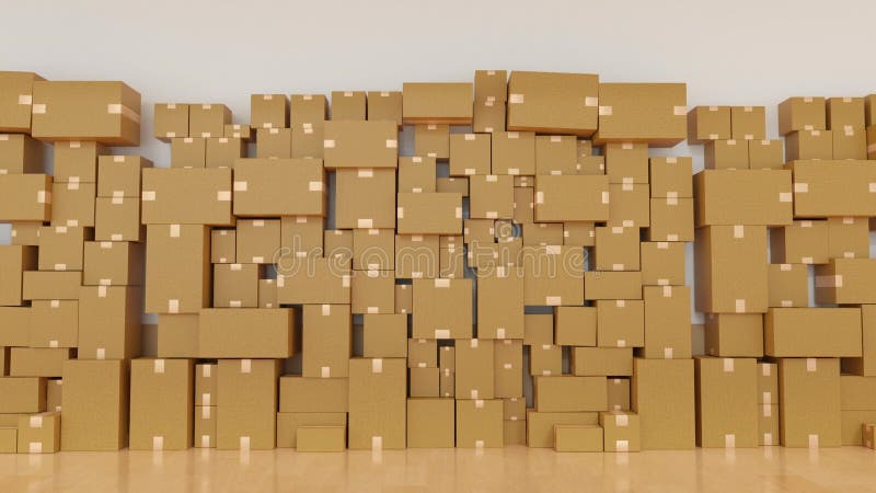 Stack of Cardboard Box Carton or Parcel in Logistics Warehouse. Concept ...