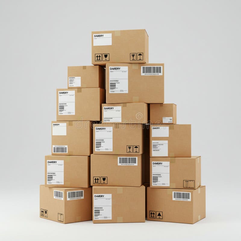A Stack of Cardboard Boxes Arranged in a Pyramid Formation Against a ...
