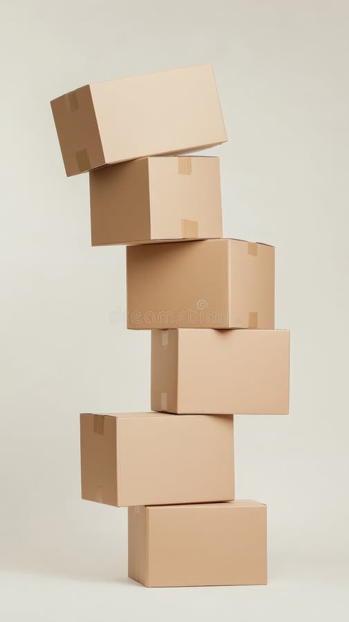 Stack of Cardboard Boxes Balancing on White Background Stock Image ...