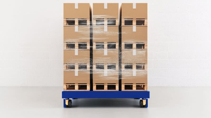 A Stack of Cardboard Boxes on a Blue Pallet, Showcasing Organized ...