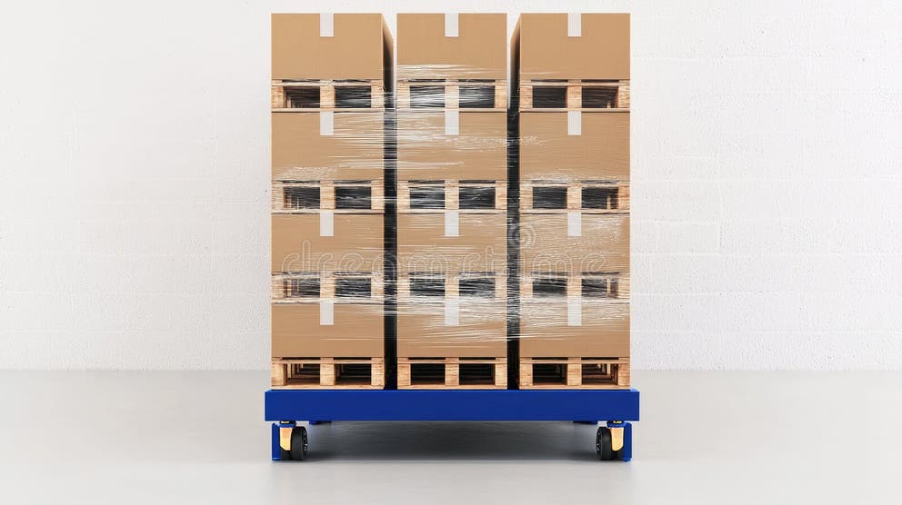 A Stack of Cardboard Boxes on a Blue Pallet, Showcasing Organized ...