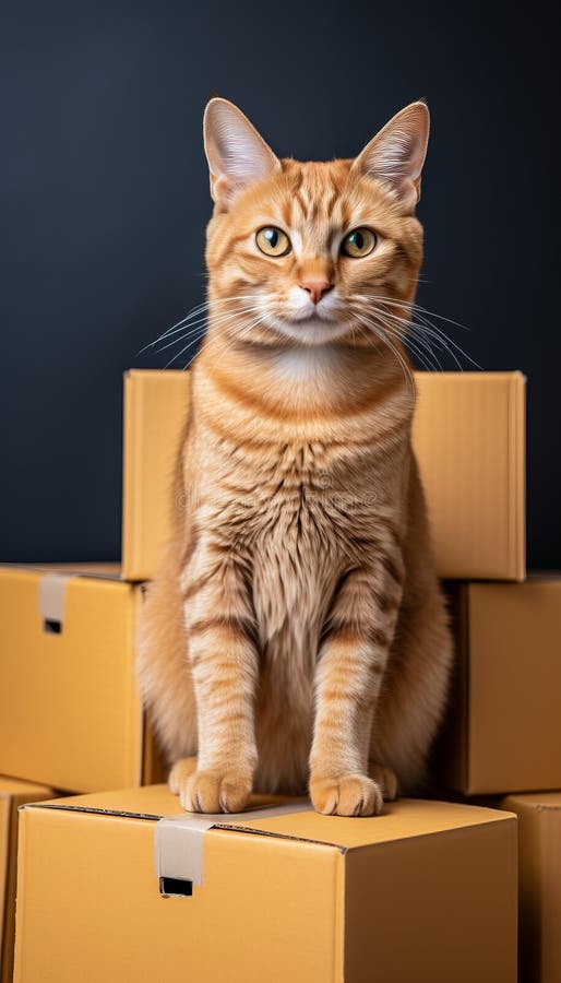 Stack of Cardboard Boxes with Cat Inside, Symbolizing Donation Concept ...
