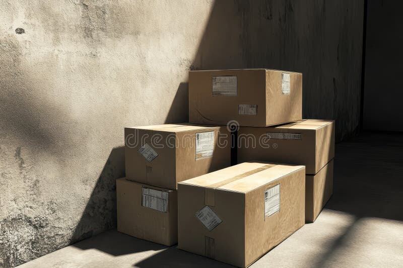 Stack of Cardboard Boxes in a Dusty Room Stock Illustration ...