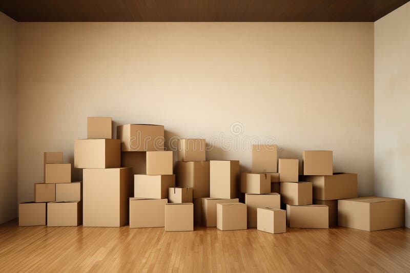A Stack of Cardboard Boxes in an Empty Room. Generative by Ai Stock ...