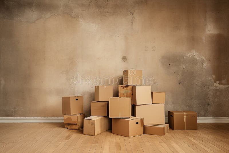 A Stack of Cardboard Boxes in an Empty Room. Generative by Ai Stock ...