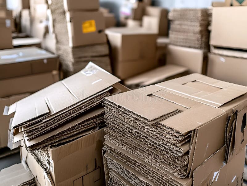 Stack of Cardboard Boxes and Flattened Cardboard Sheets Stock ...