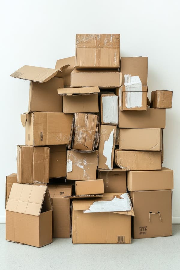 Cardboard boxes on floor stock photo. Image of relocation - 376595536
