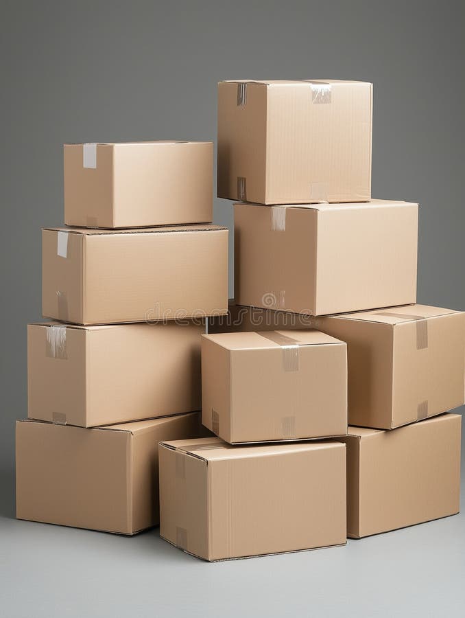 Stack of Cardboard Boxes on Gray Background, Creating Sense of ...