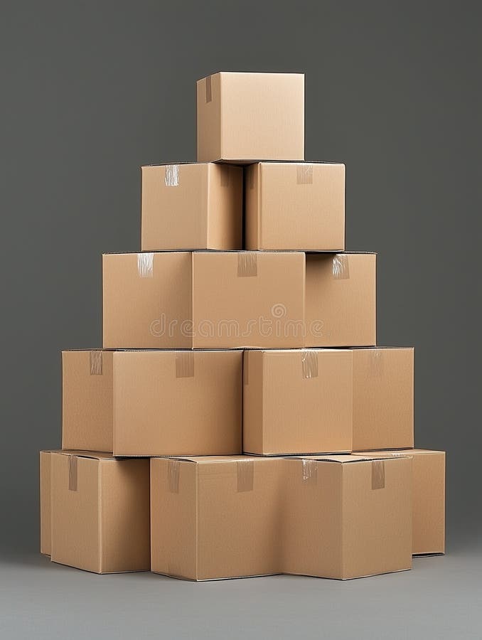 Stack of Cardboard Boxes on Gray Background, Creating Sense of ...