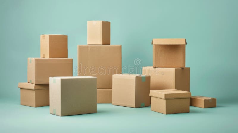 A Stack of Cardboard Boxes with a Green Background Stock Image - Image ...