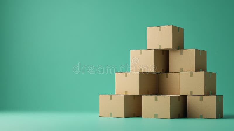 Stack of Cardboard Boxes on Green Background Stock Image - Image of ...