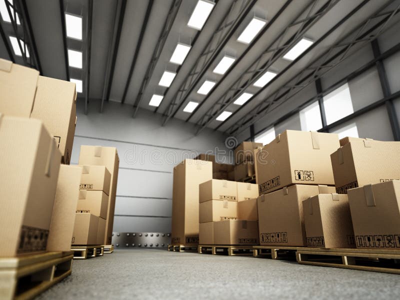 Stack of Cardboard Boxes Inside the Warehouse. 3D Illustration Stock ...