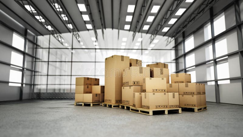 Stack of Cardboard Boxes Inside the Warehouse. 3D Illustration Stock ...