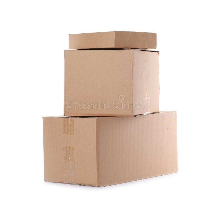 Stack of Cardboard Boxes Isolated on White Stock Photo - Image of ...