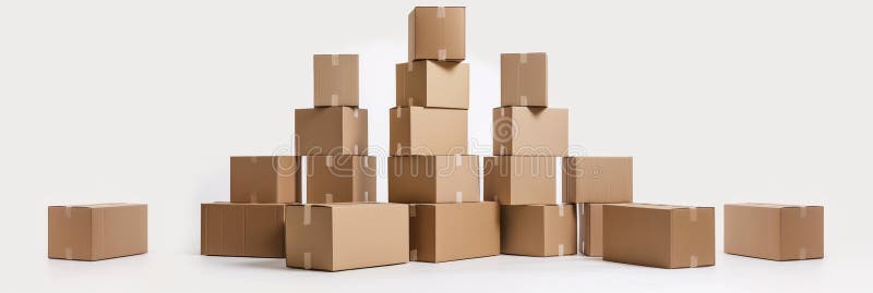 Stack of Cardboard Boxes Isolated on White Background. Empty, Closed ...