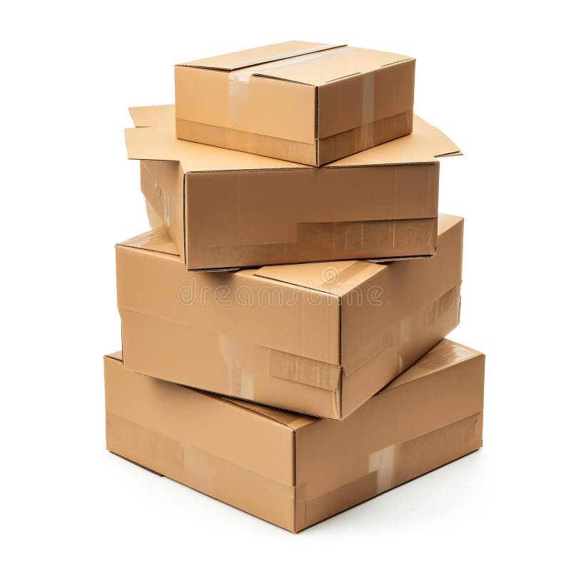Stack of Cardboard Boxes Isolated on White Background Stock ...